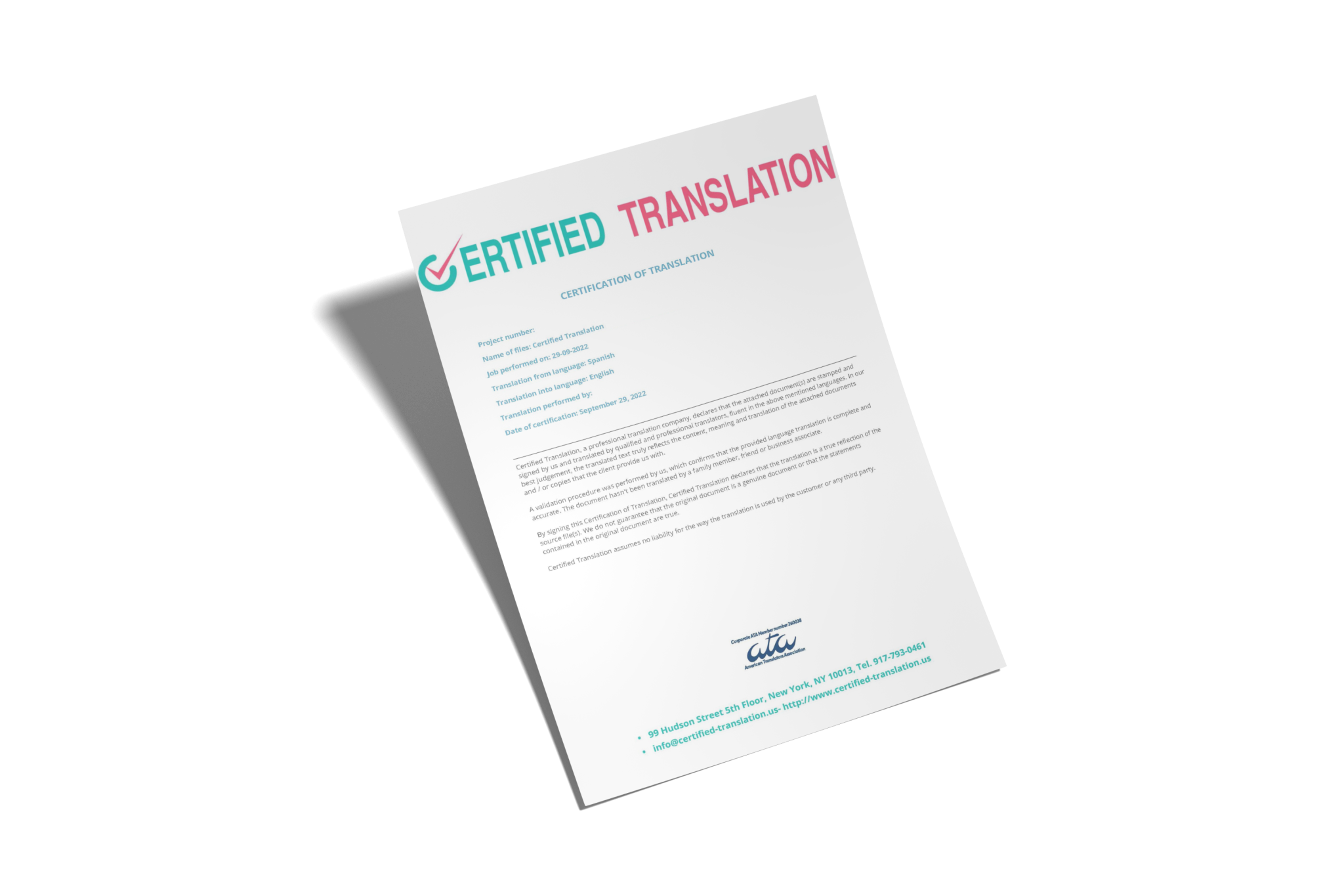 Certified translation services NYC- 20$ per page same day delivery
